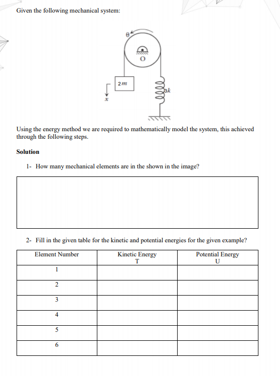 Solved Given the following mechanical system: 2 Using the | Chegg.com