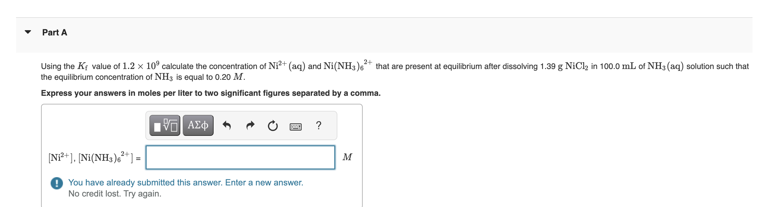 Solved Using the Kf value of 1.2×109 calculate the | Chegg.com