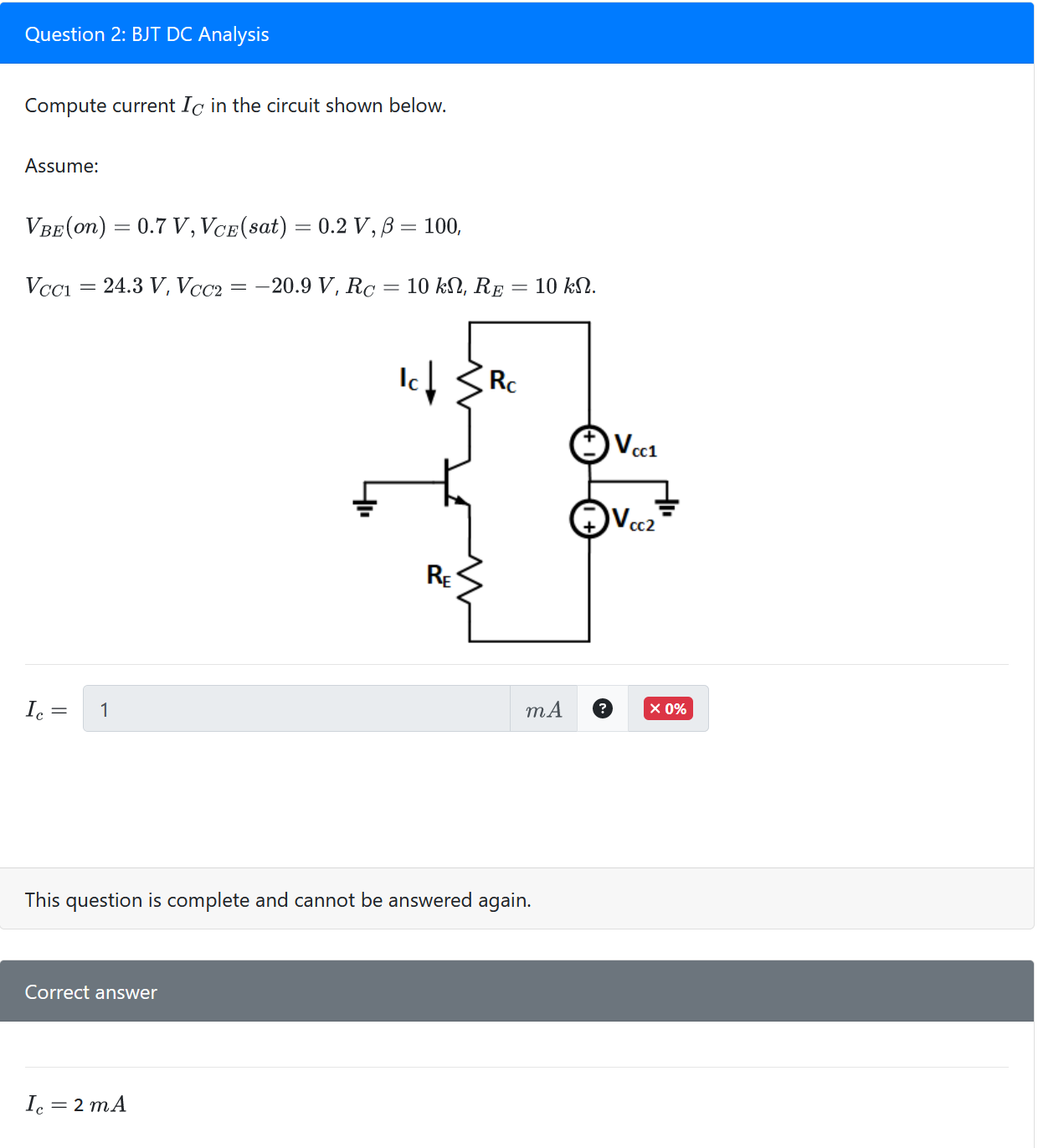 Solved Compute current IC ﻿in the circuit shown | Chegg.com
