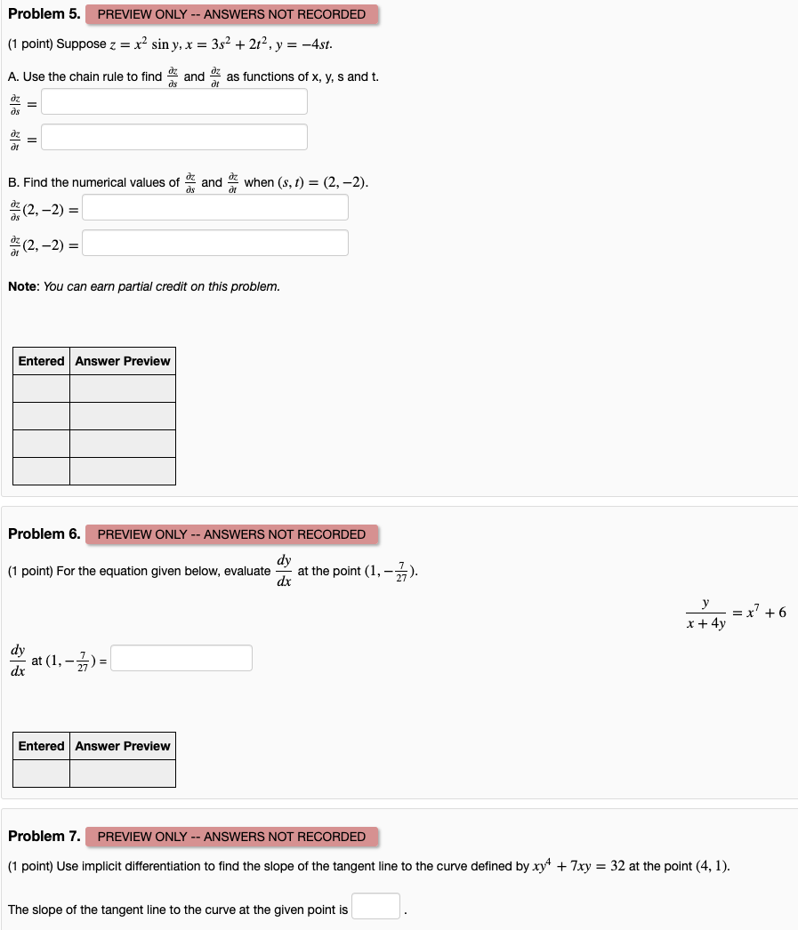 Solved Problem 5. PREVIEW ONLY -- ANSWERS NOT RECORDED (1 | Chegg.com