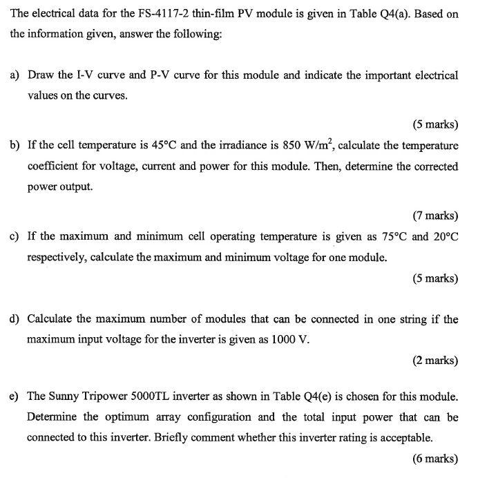 Solved Table Q4(e): Input Data for Inverter Sunny Tripower | Chegg.com