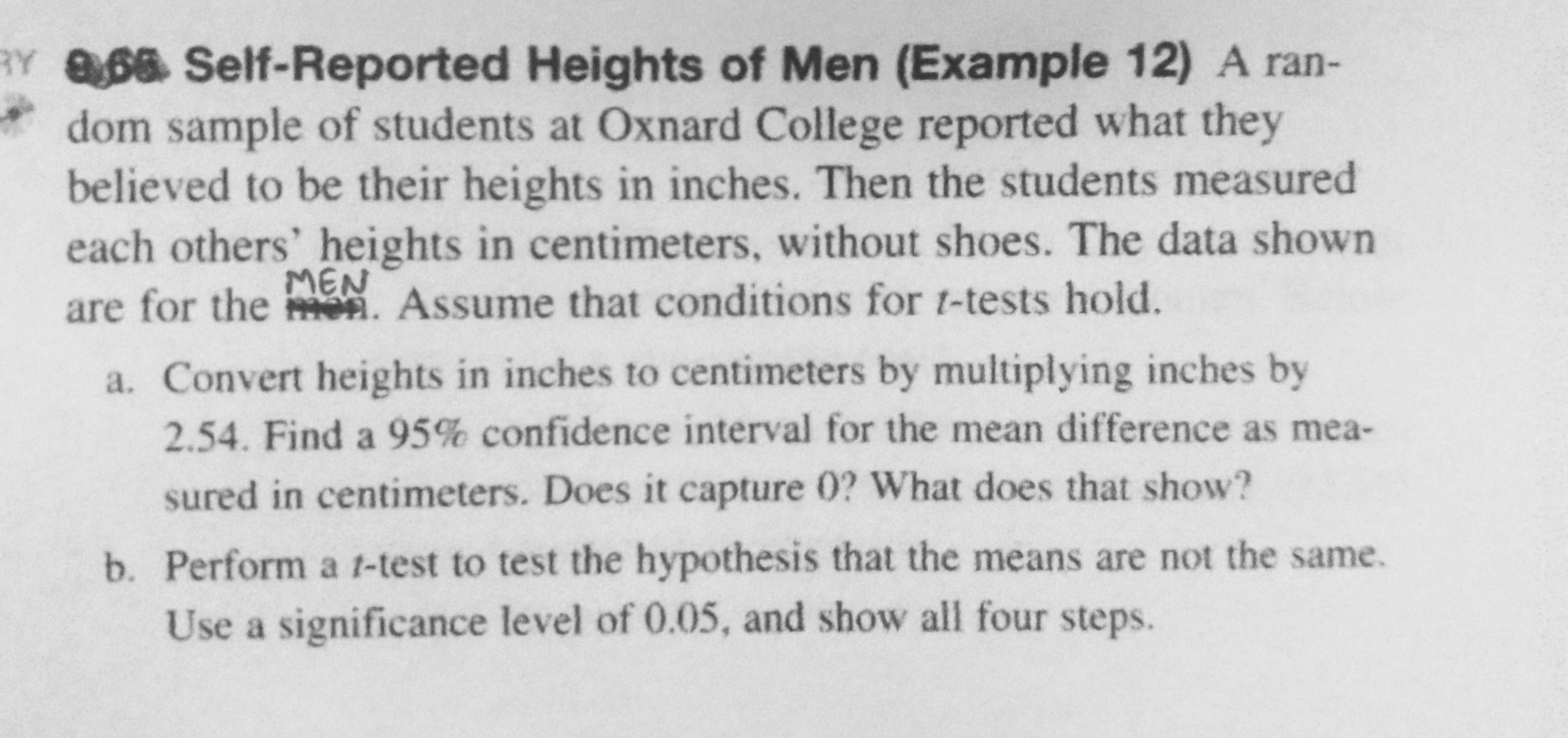 Solved Y 0,66 Self-Reported Heights of Men (Example 12) A | Chegg.com