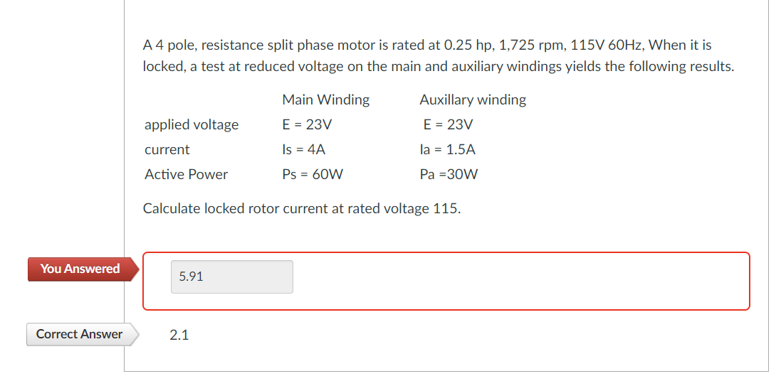 Solved A 4 pole, resistance split phase motor is rated at | Chegg.com