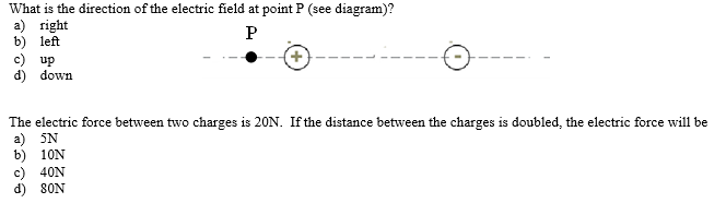 Solved What is the direction of the electric field at point | Chegg.com