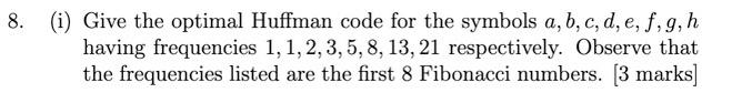 Solved 8. (i) Give the optimal Huffman code for the symbols | Chegg.com