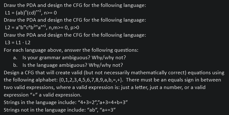 Solved Draw the PDA and design the CFG for the following | Chegg.com