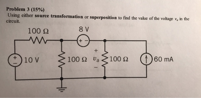 Solved Using either source transformation or superposition | Chegg.com