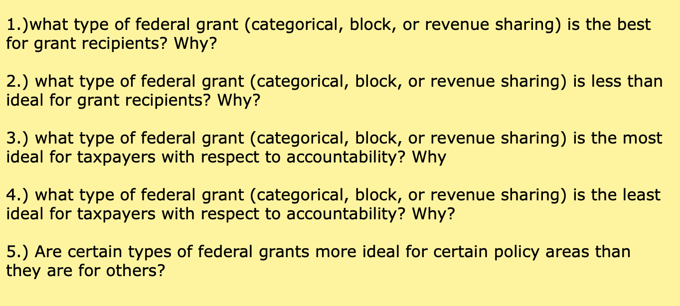 1.)what type of federal grant (categorical, block, or | Chegg.com