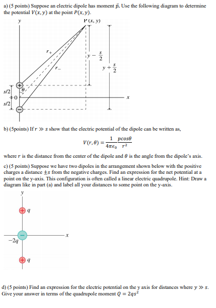 Solved a) (5 points) Suppose an electric dipole has moment | Chegg.com Solved a) (5 points) Suppose an electric dipole has moment | Chegg.com
