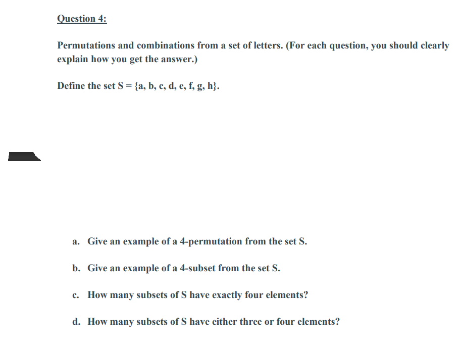 Solved Question 4: Permutations and combinations from a set | Chegg.com