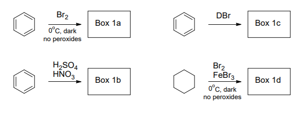 Solved Br2 DBr Box 1a Box 1c 0°C, dark no peroxides HSO4 | Chegg.com