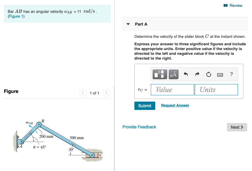 Solved Review Bar AB has an angular velocity wAB = 11 rad/s | Chegg.com