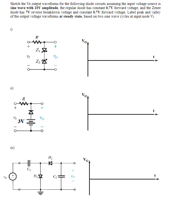 Solved Sketch the Vo output waveforms for the following | Chegg.com