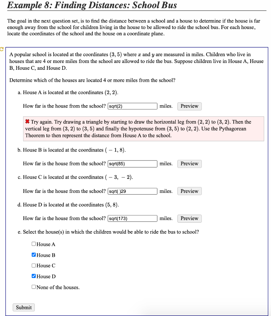 Solved Example 8: Finding Distances: School Bus The goal in | Chegg.com