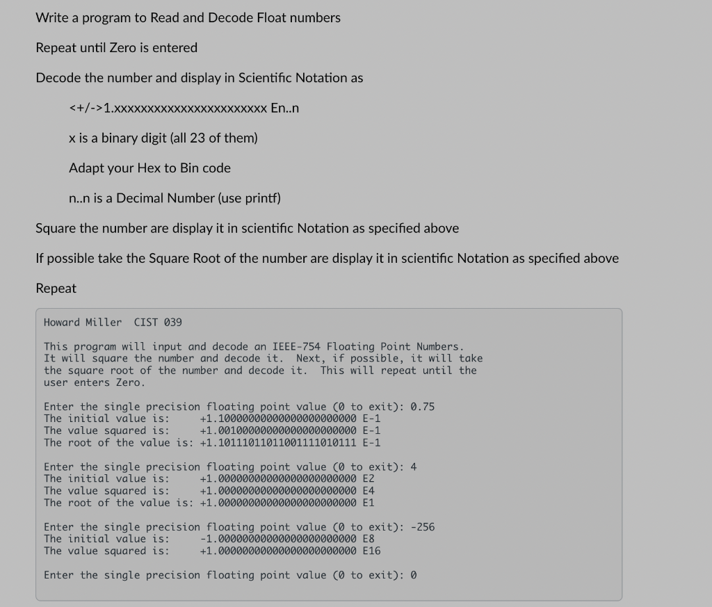 Write a program to Read and Decode Float numbers | Chegg.com