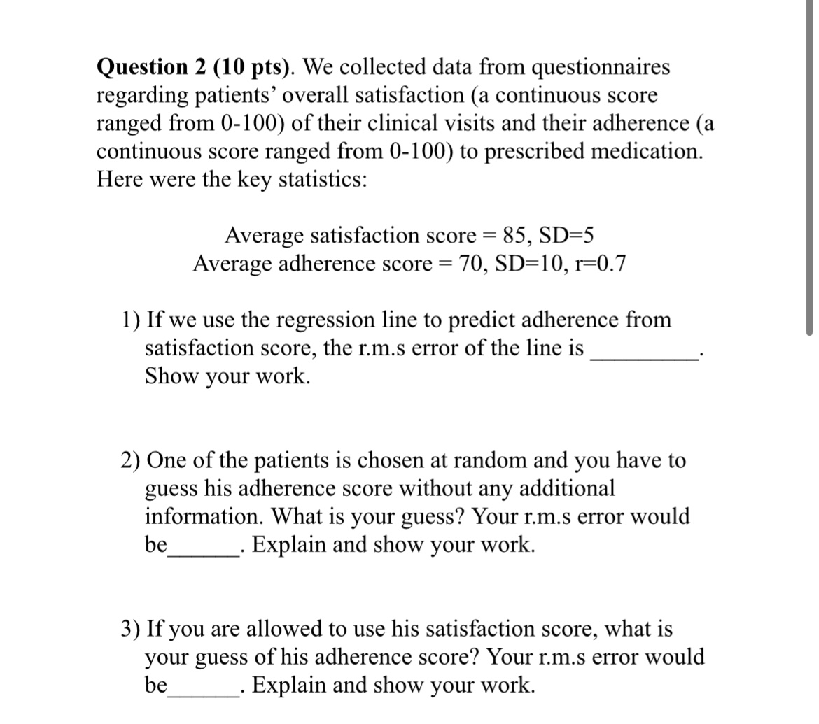 Solved Question 2 (10 pts). We collected data from | Chegg.com
