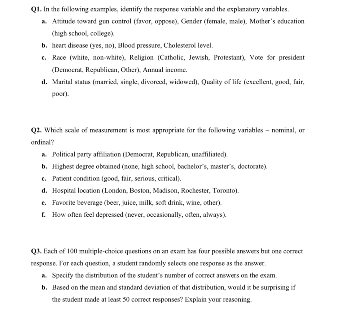 Solved Q1. ﻿In the following examples, identify the response | Chegg.com