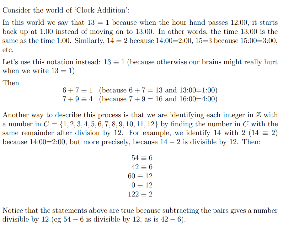 Solved Consider the world of 'Clock Addition": In this world | Chegg.com