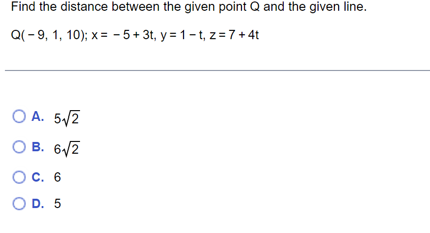 Solved Find the distance between the given point Q and the | Chegg.com
