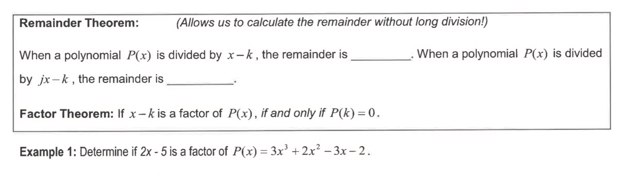 Solved Remainder Theorem: (Allows us to calculate the | Chegg.com