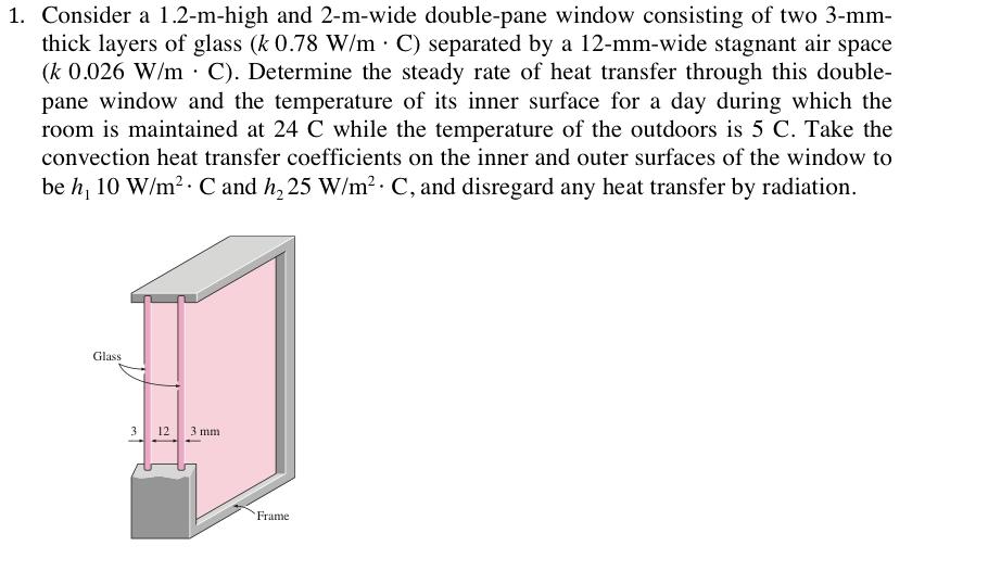 Solved Consider a 1.2-m-high and 2-m-wide double-pane window | Chegg.com