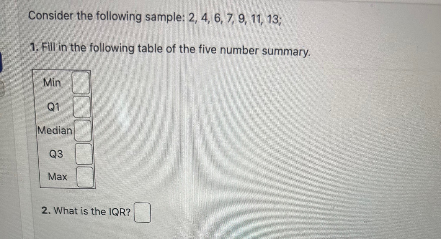 Solved Consider the following sample: 2,4,6,7,9,11,13;Fill | Chegg.com