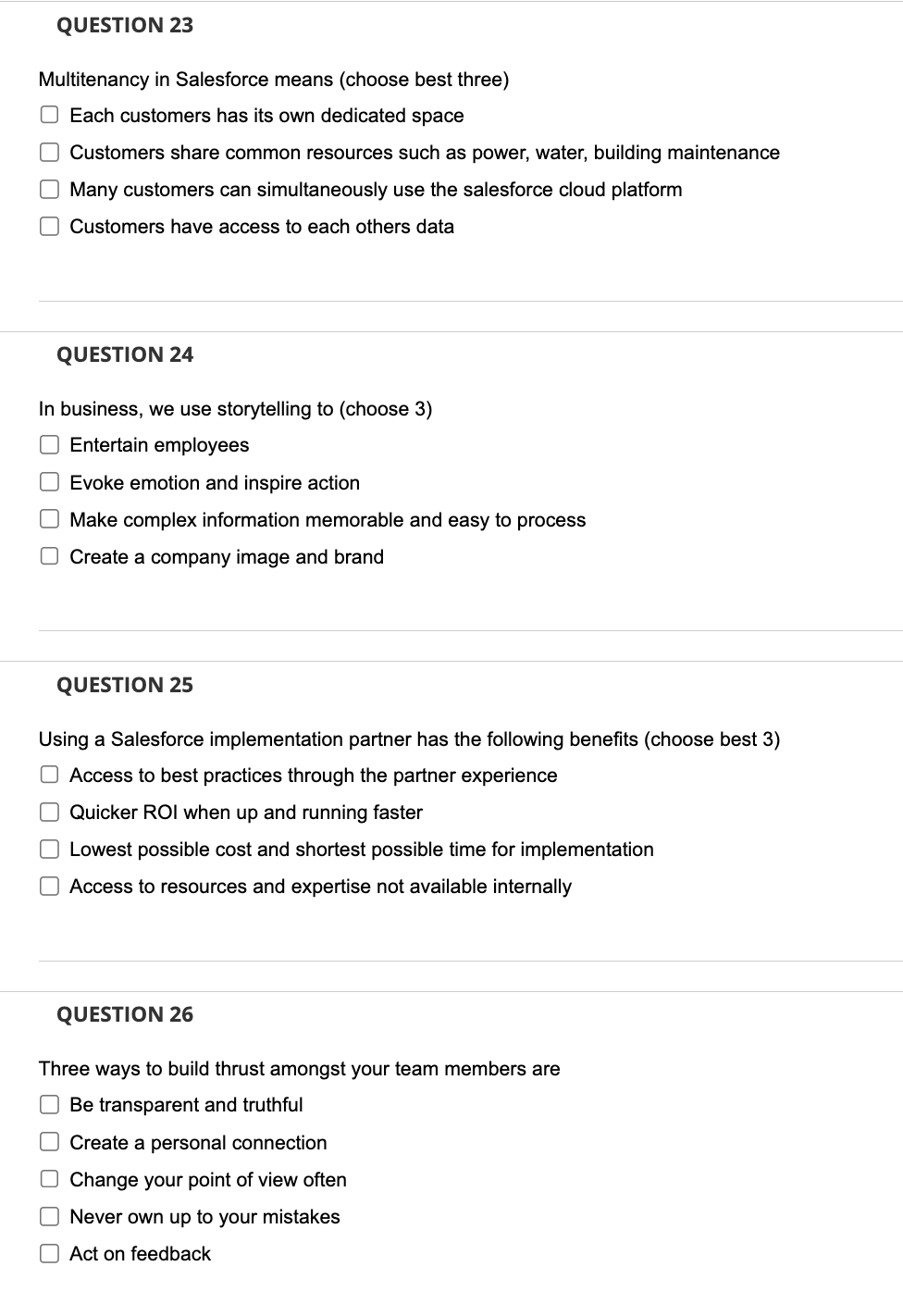 Solved Multitenancy in Salesforce means (choose best three) | Chegg.com