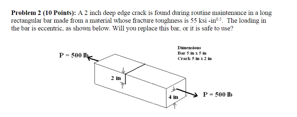 Solved Problem 2 (10 Points): A 2 inch deep edge crack is | Chegg.com Solved Problem 2 (10 Points): A 2 inch deep edge crack is | Chegg.com