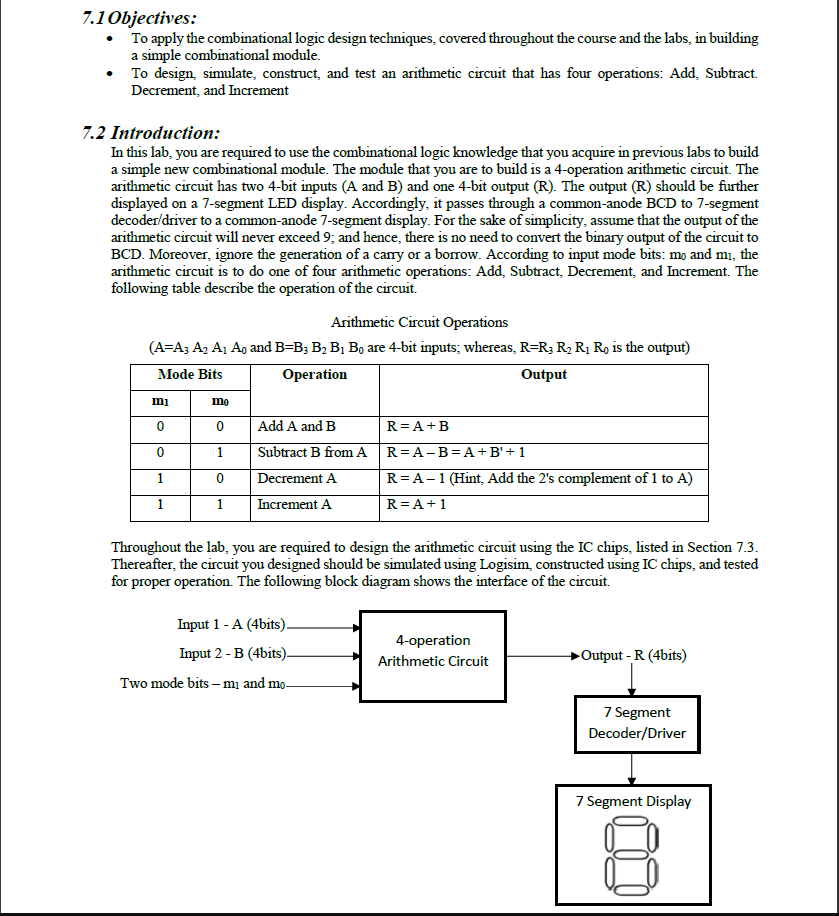 7.1 Objectives: To apply the combinational logic | Chegg.com