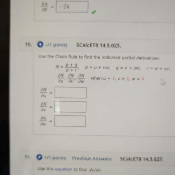 Solved 8. + -/1 points ScalcET8 14.5.021. Use the Chain Rule | Chegg.com