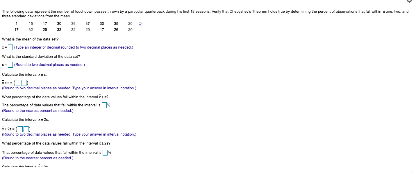 Solved The following data represent the number of touchdown | Chegg.com