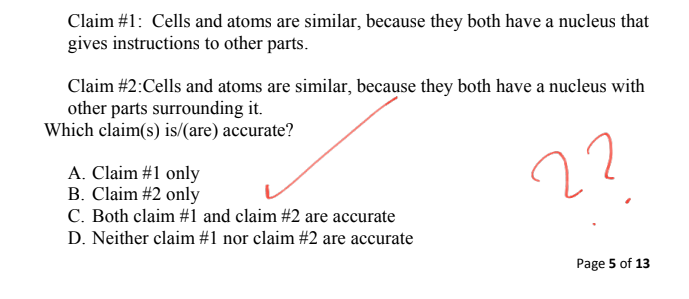 Solved Claim #1: Cells and atoms are similar, because they | Chegg.com