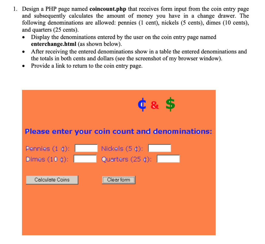 Solved 1. Design a PHP page named coincount.php that | Chegg.com