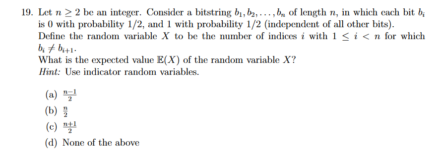 Solved 19. Let n 2 2 be an integer. Consider a bitstring bi, | Chegg.com