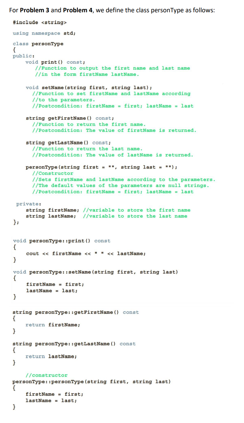 Solved For Problem 3 and Problem 4, we define the class | Chegg.com