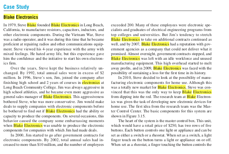 Solved Read the Case Study "Blake Electronics" at the end of | Chegg.com