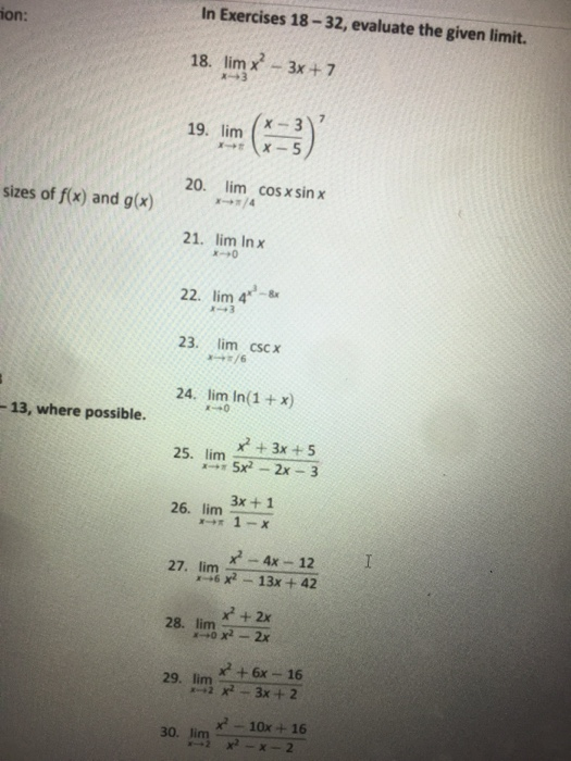 Solved In Exercises 18-32, evaluate the given limit. on: 18. | Chegg.com