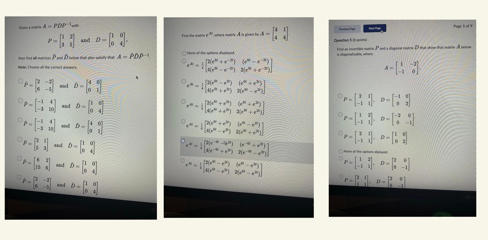 Given a matrix A=PDP−1 with P=[1325] and D=[1004] | Chegg.com