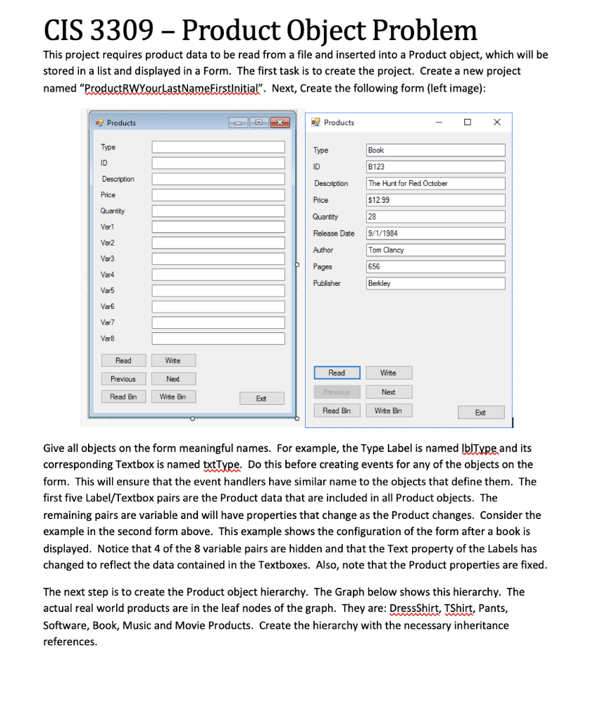 CIS 3309 - Product Object Problem This project | Chegg.com
