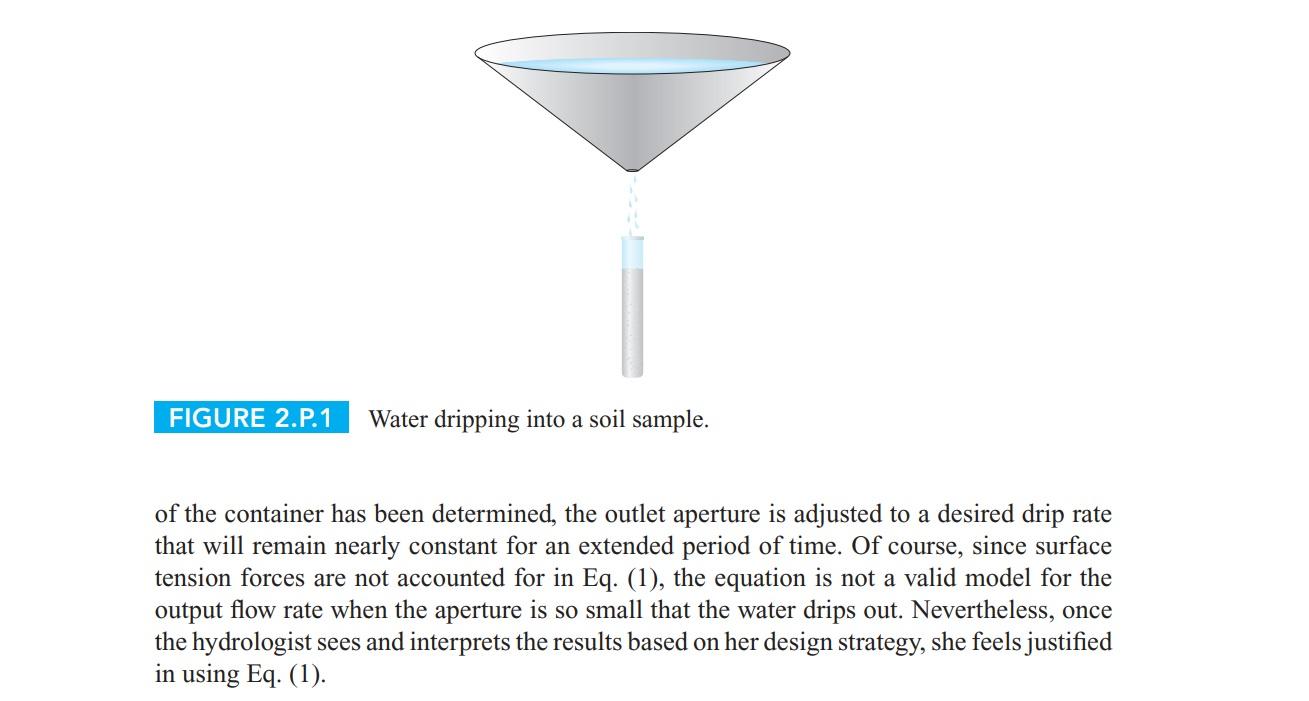 Solved Project 2 Designing a Drip Dispenser for a Hydrology | Chegg.com