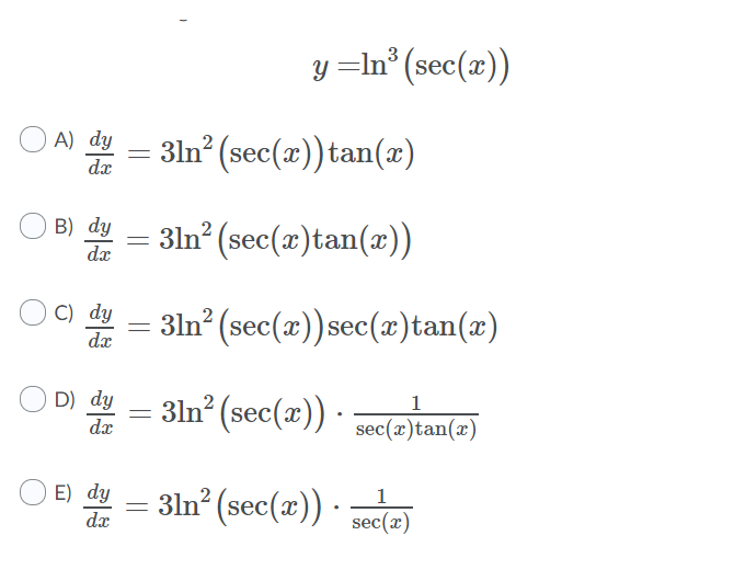 Solved g=ln” (sec(cm) de = 31n? (sec(x))tan(x) = 3lnº | Chegg.com
