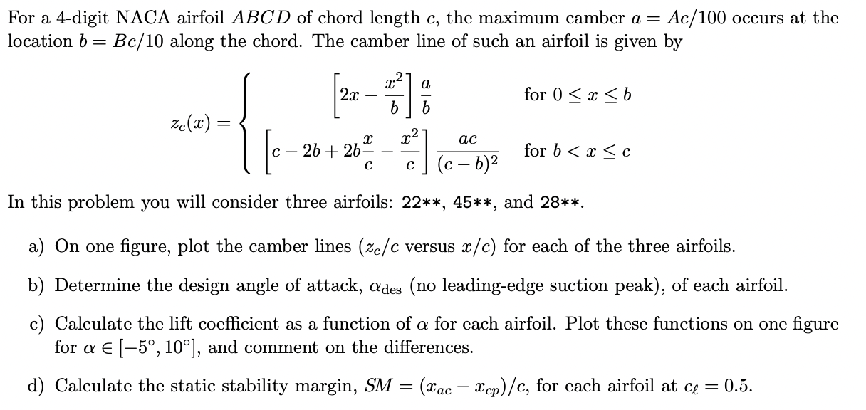 Solved For a 4-digit NACA airfoil ABCD of chord length c, | Chegg.com
