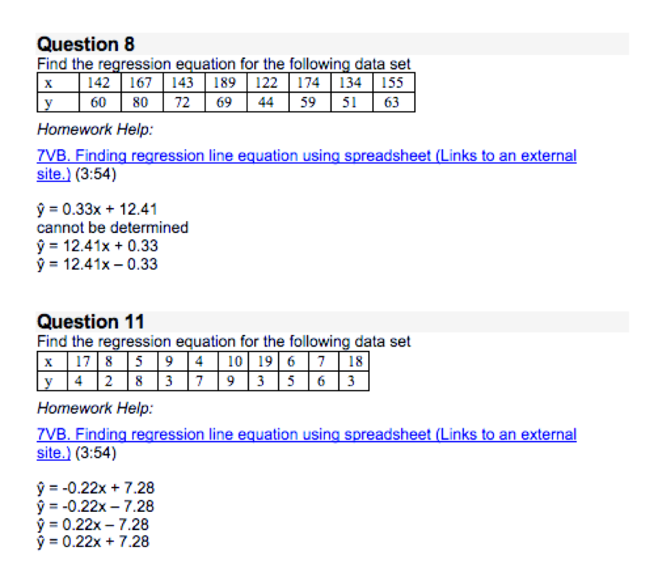 Solved Question 8 Find the regression equation for the | Chegg.com