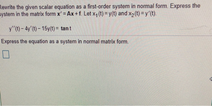 Solved tewrite the given scalar equation as a first-order | Chegg.com