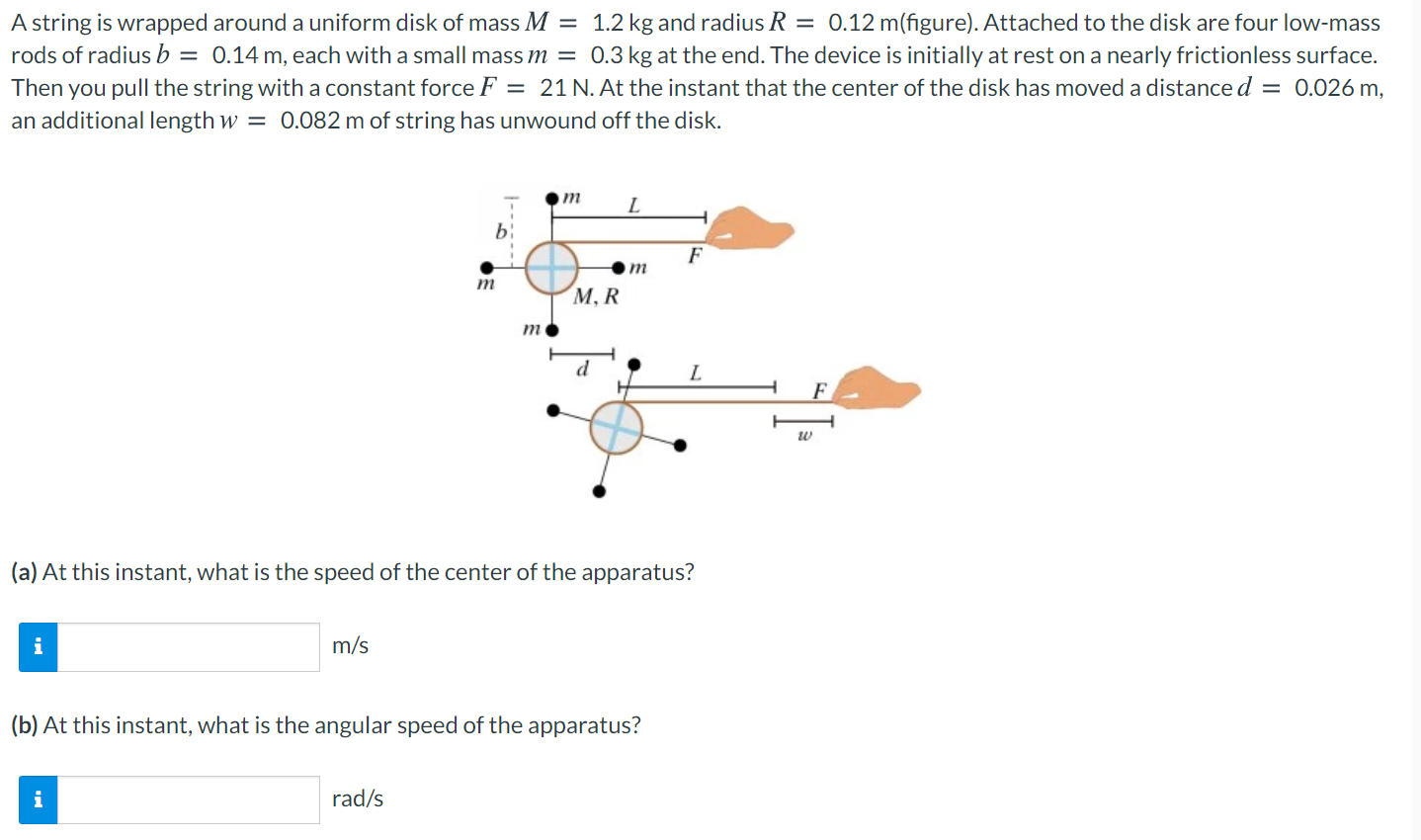 Solved A string is wrapped around a uniform disk of mass 1.2 | Chegg.com