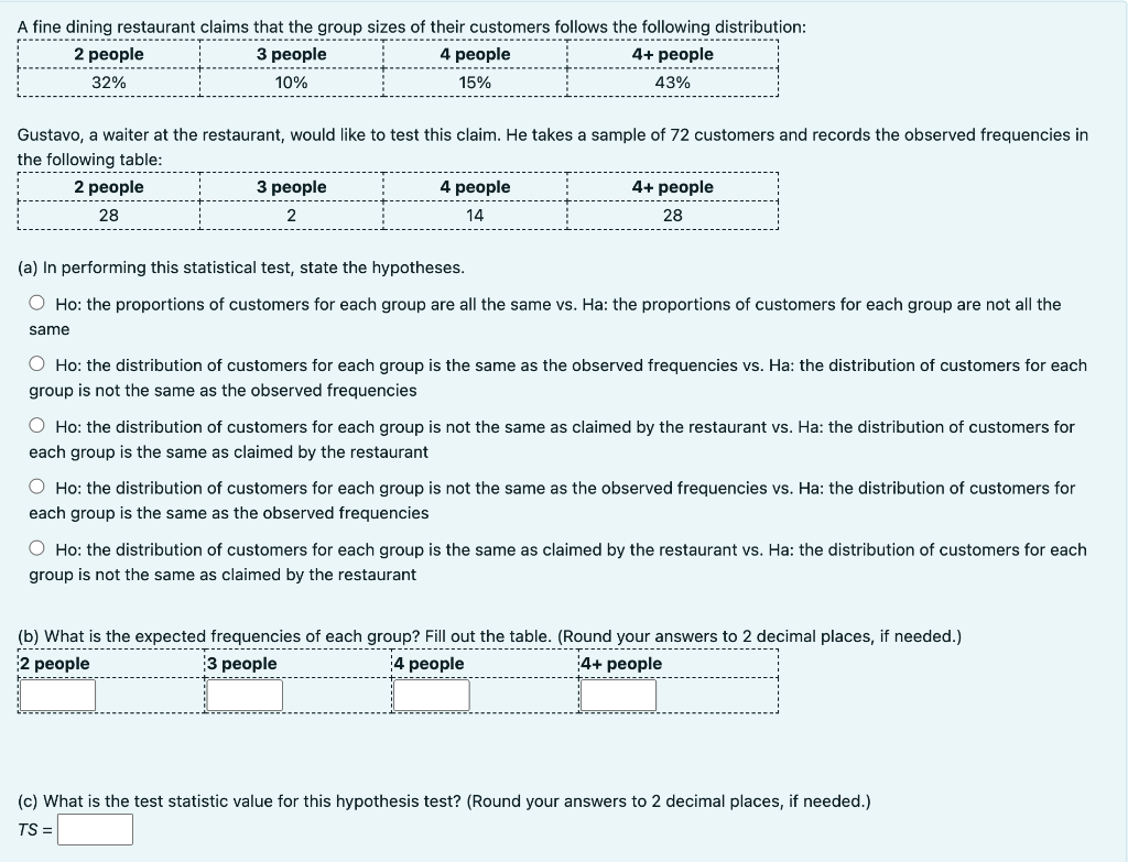 Solved (a) In performing this statistical test, state the | Chegg.com