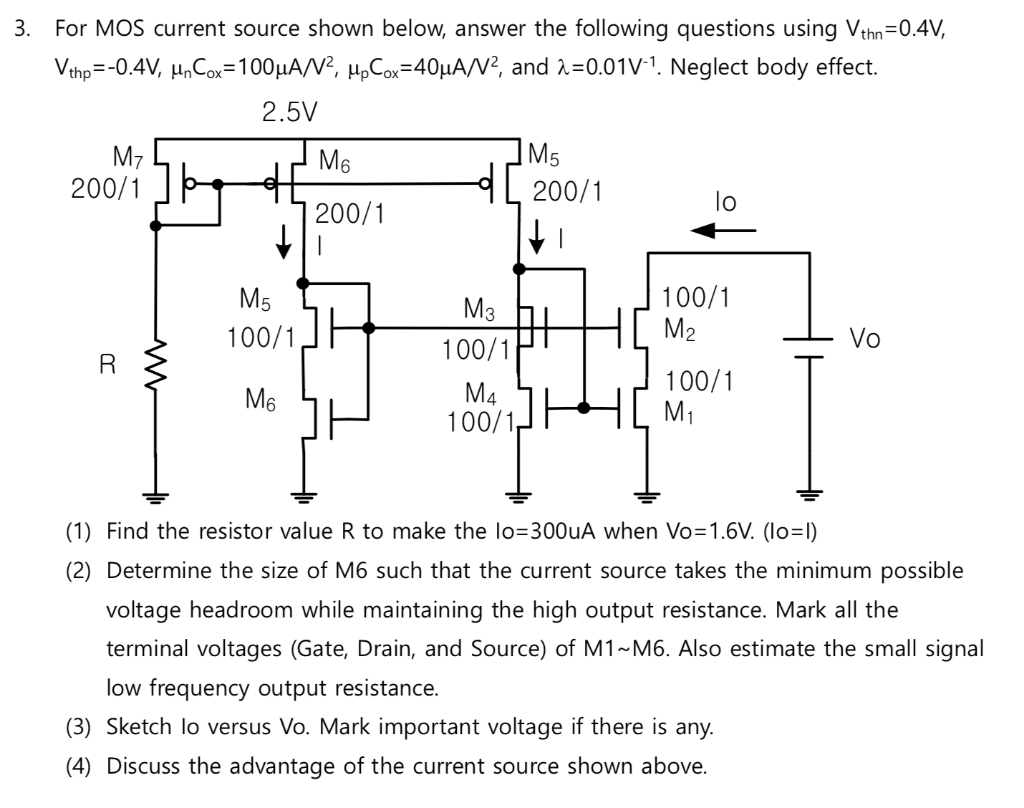 3. For MOS current source shown below, answer the | Chegg.com