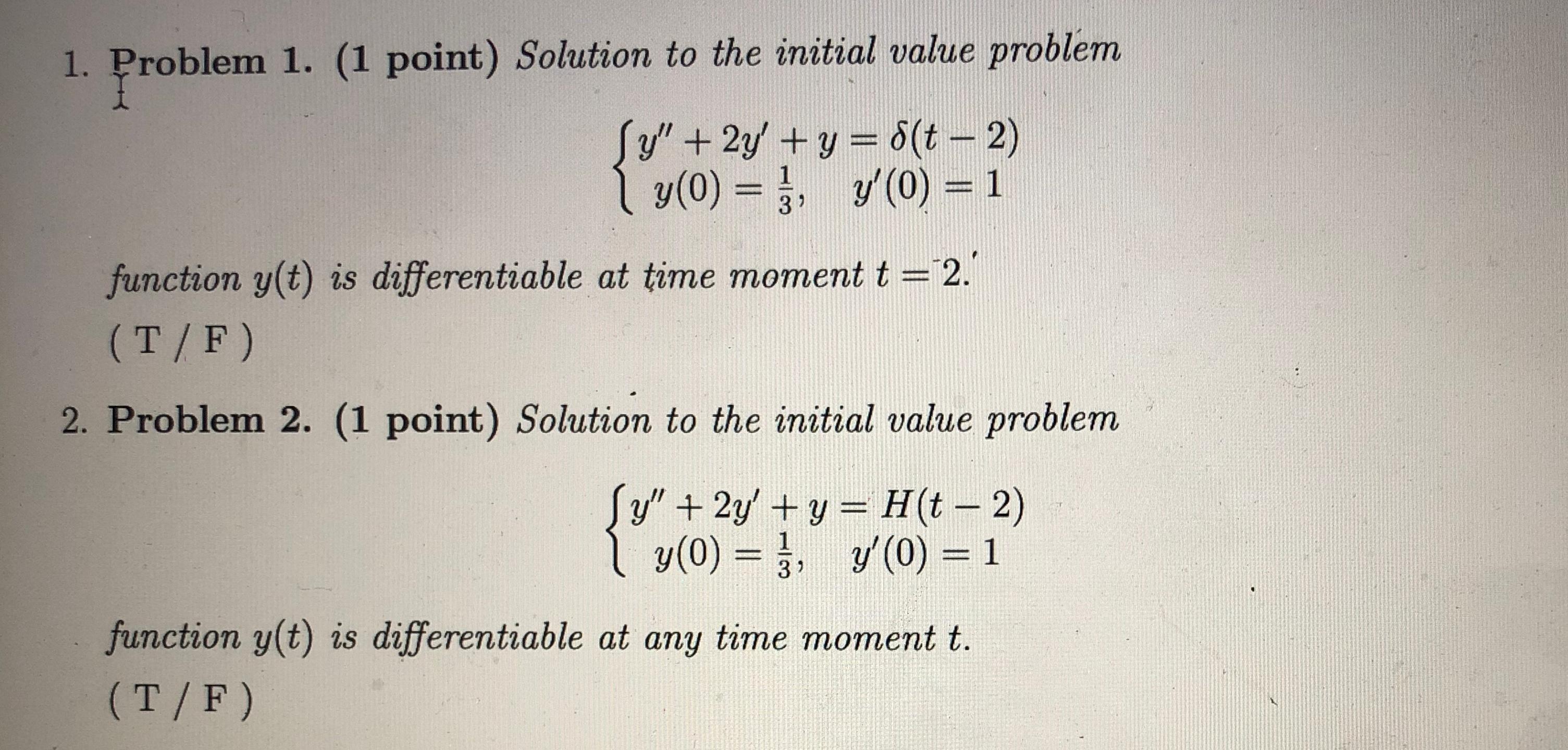 Solved 1. Problem 1. (1 point) Solution to the initial value | Chegg.com