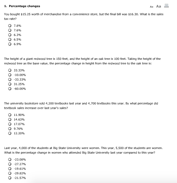 Solved 1. Percentage changes Aa Aa You bought $15.25 worth | Chegg.com