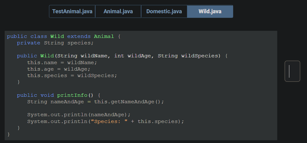 Solved TestAnimal.java Animal.java Domestic.java Wild.java | Chegg.com